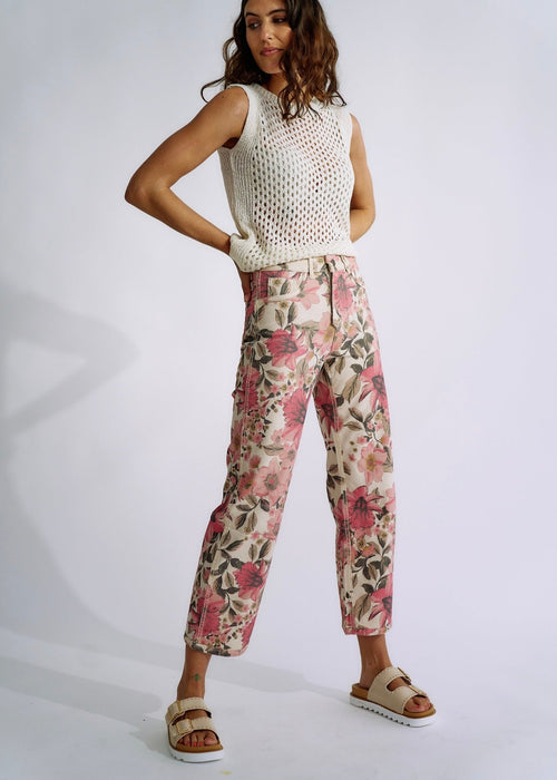 Premium Flared and Cropped Reversible Jeans with Summer Print in Beige ...